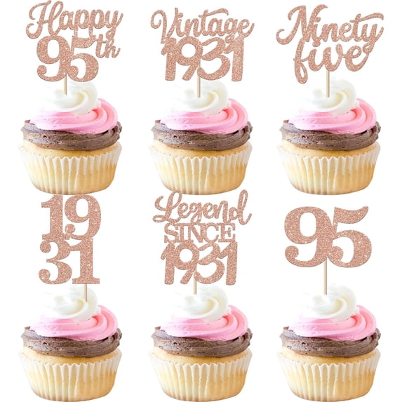 95th Birthday Cupcake Toppers, 12PCS Rose Gold Glitter Legend Since ...