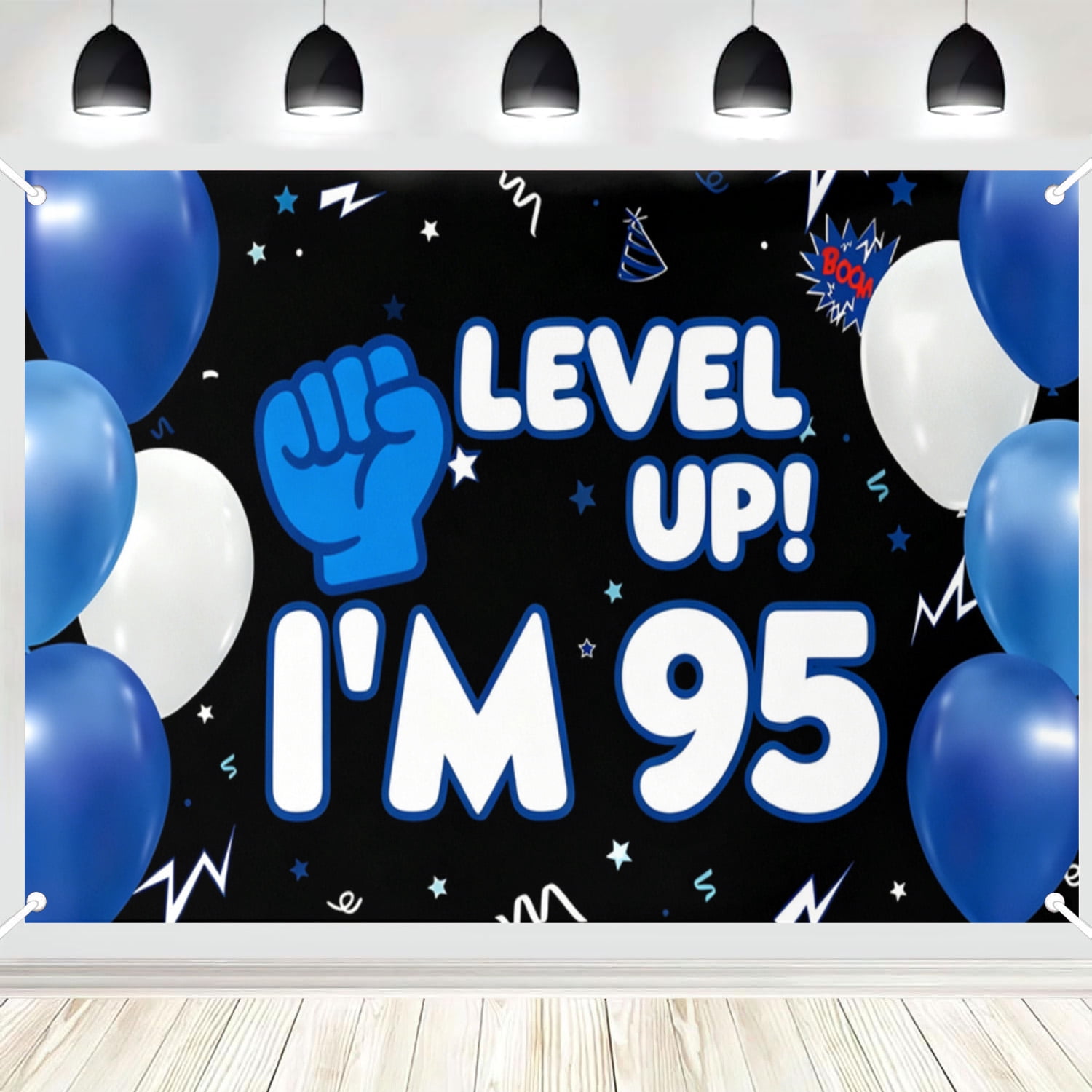 95th Birthday Polyester Backdrop, Black Blue Gaming Style Party Photo ...