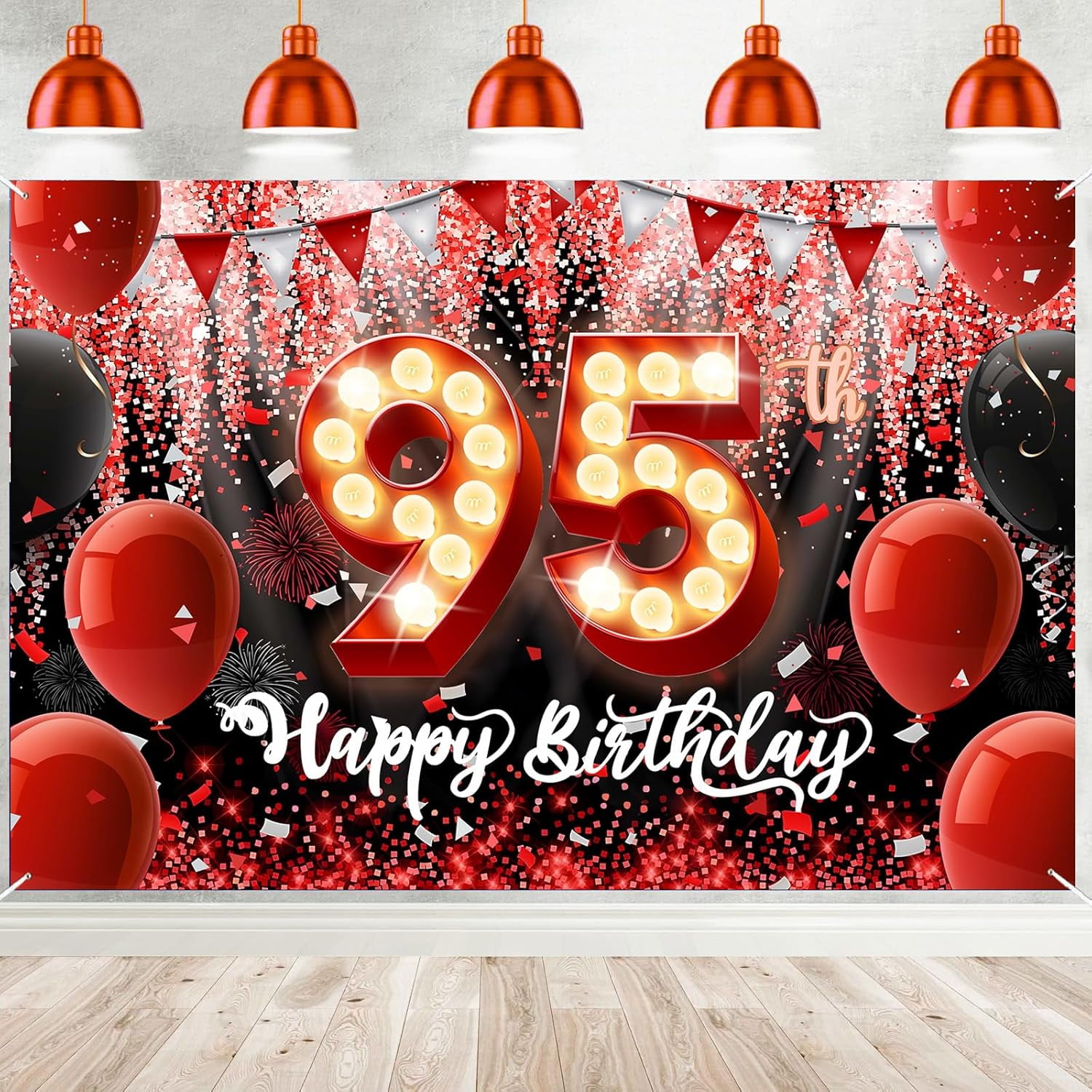 95th Happy Birthday Banner Red Sequin Balloon Banner Backdrop for Man ...