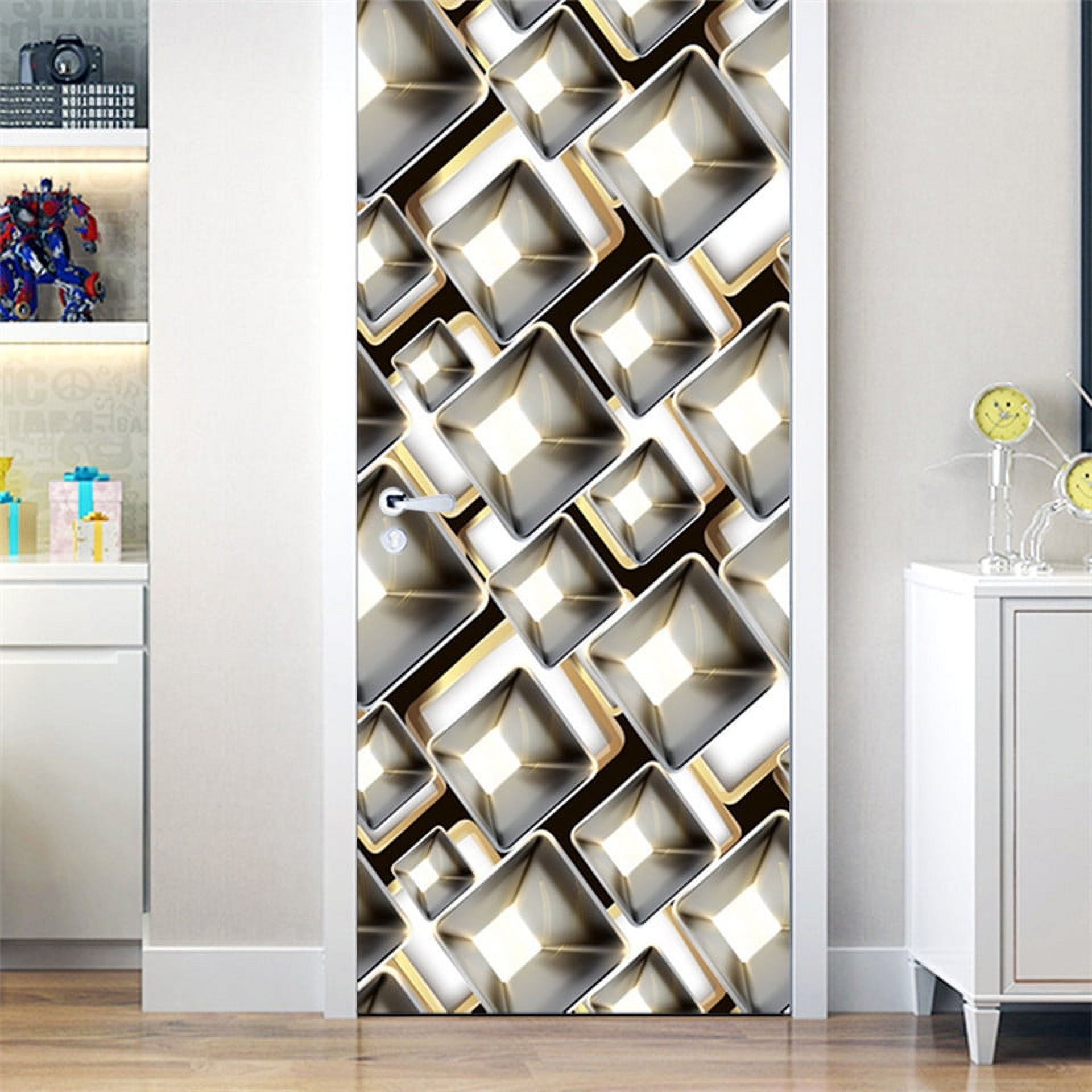 95x215cm Space Geometry Door Sticker Self Adhesive Waterproof Removable ...