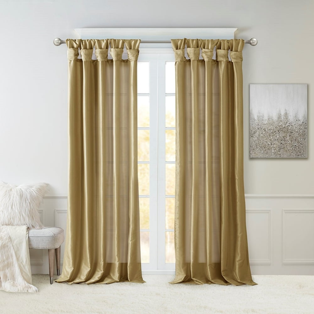 95x50 Inches Twist Tab Lined Window Curtain Panel, Faux Silk Sheen Base ...