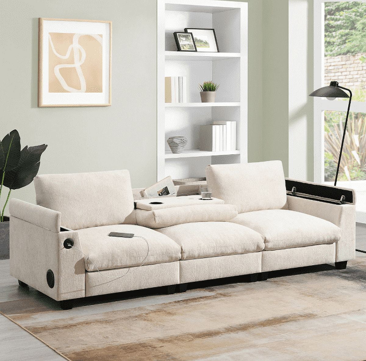 96*35''Chenille Sectional Sofa with Bluetooth Speaker,Comfy Cloud Couch ...