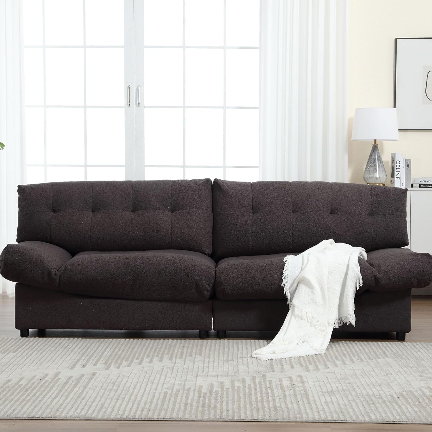 96.46“ Modern Cloud Style Sofa, Velvet Couch, Comfy Padded Cloud Couch ...