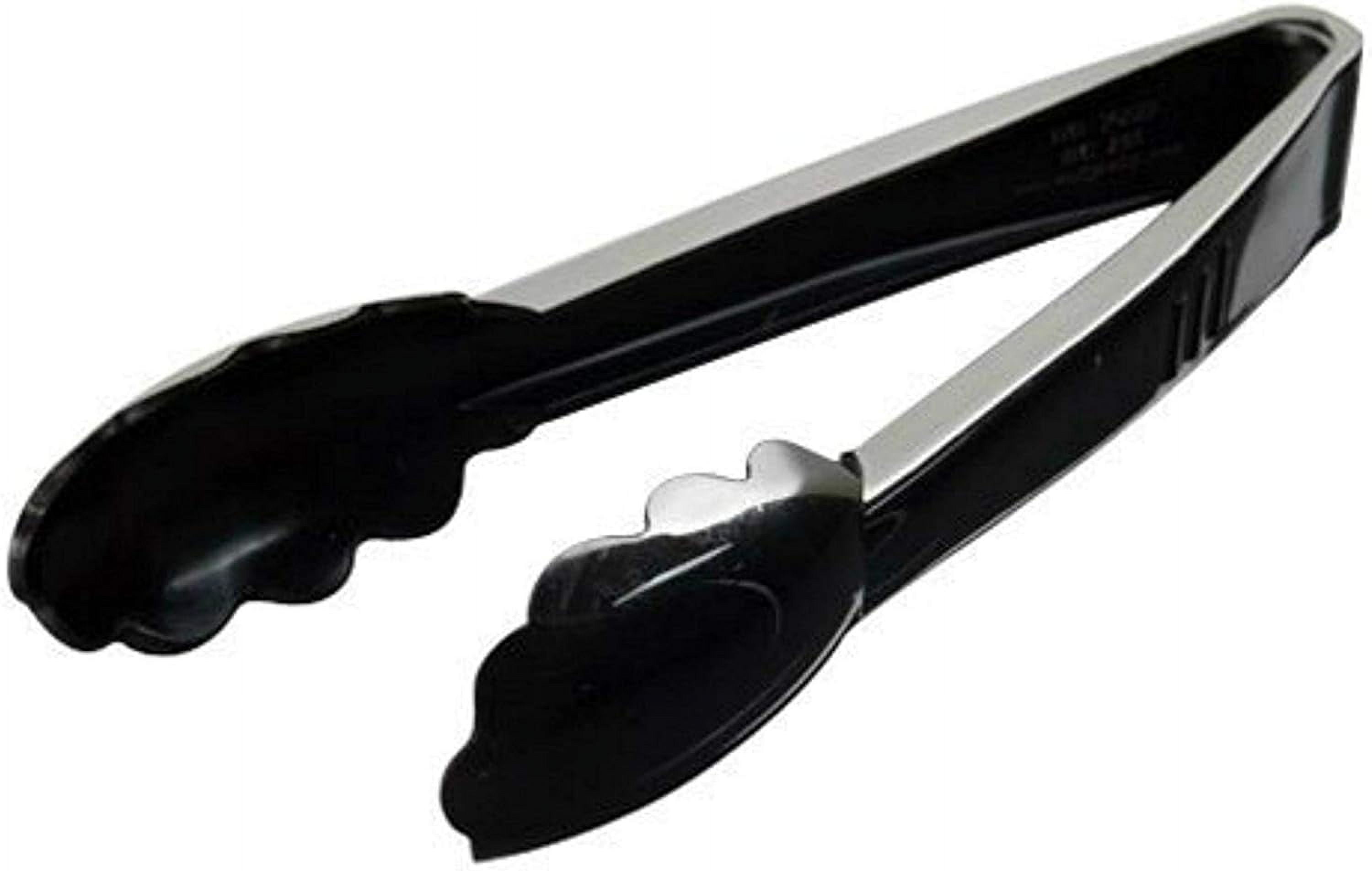 96 9" Black Heavy Duty Scalloped Plastic Food Service Tongs Disposable ...
