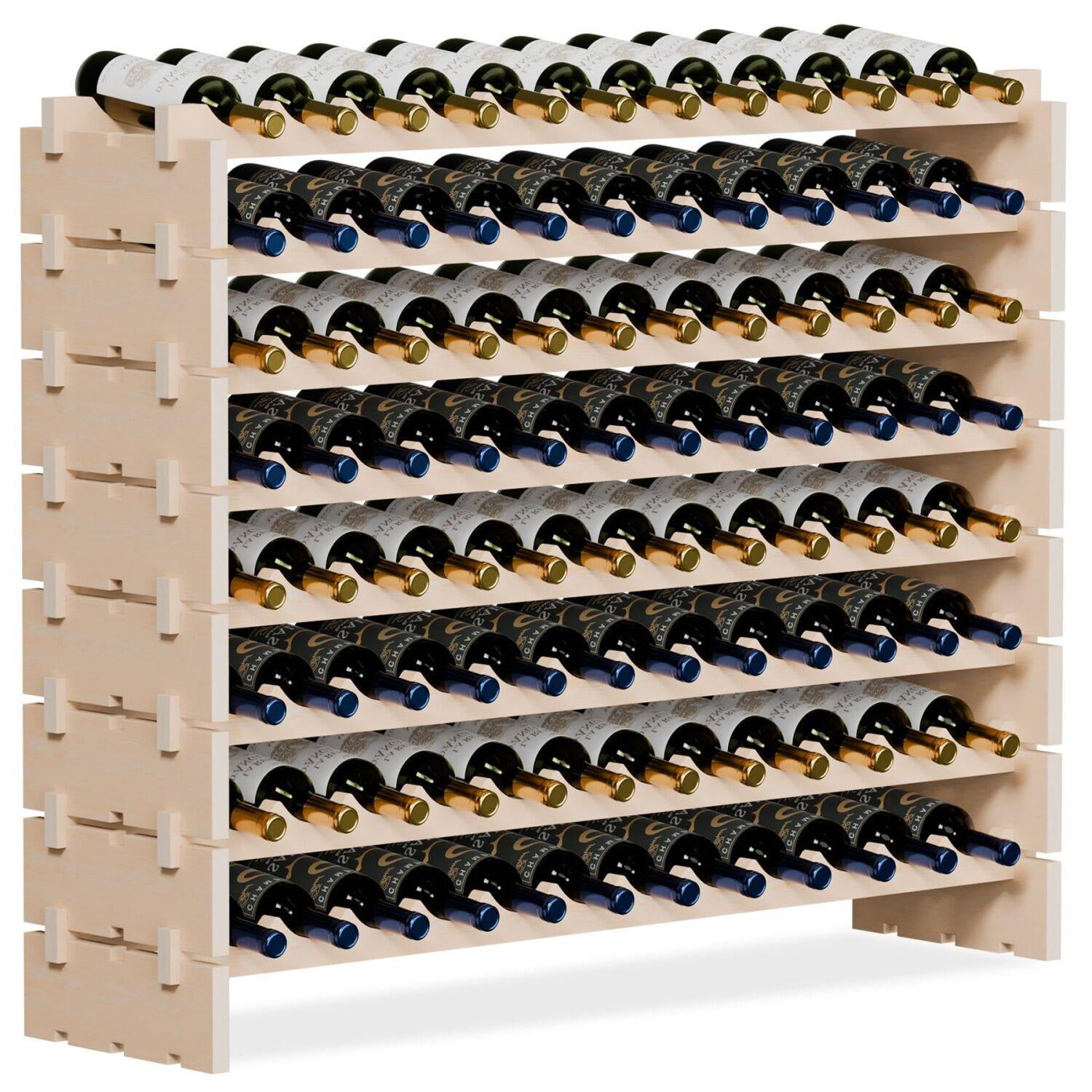 96 Bottles Stackable Modular Wine Rack, 8-Tier Wooden Wine Storage Rack ...