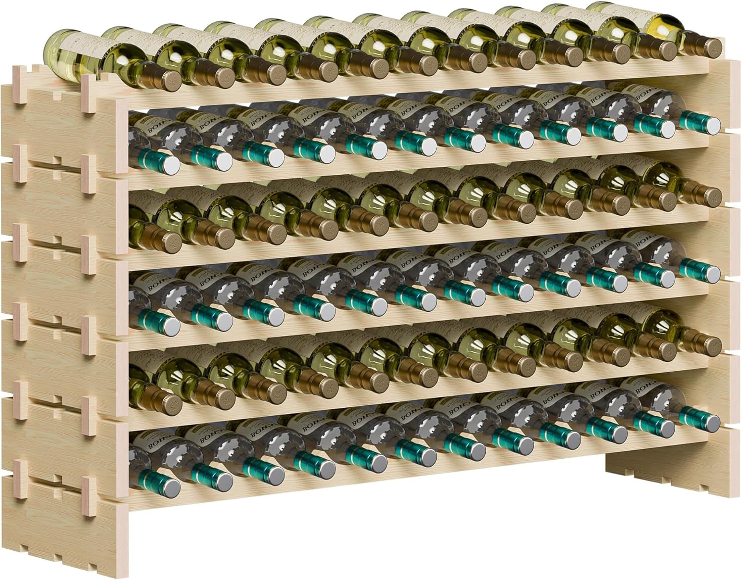 96 Bottles Stackable Modular Wine Rack, 8-Tier Wooden Wine Storage Rack ...