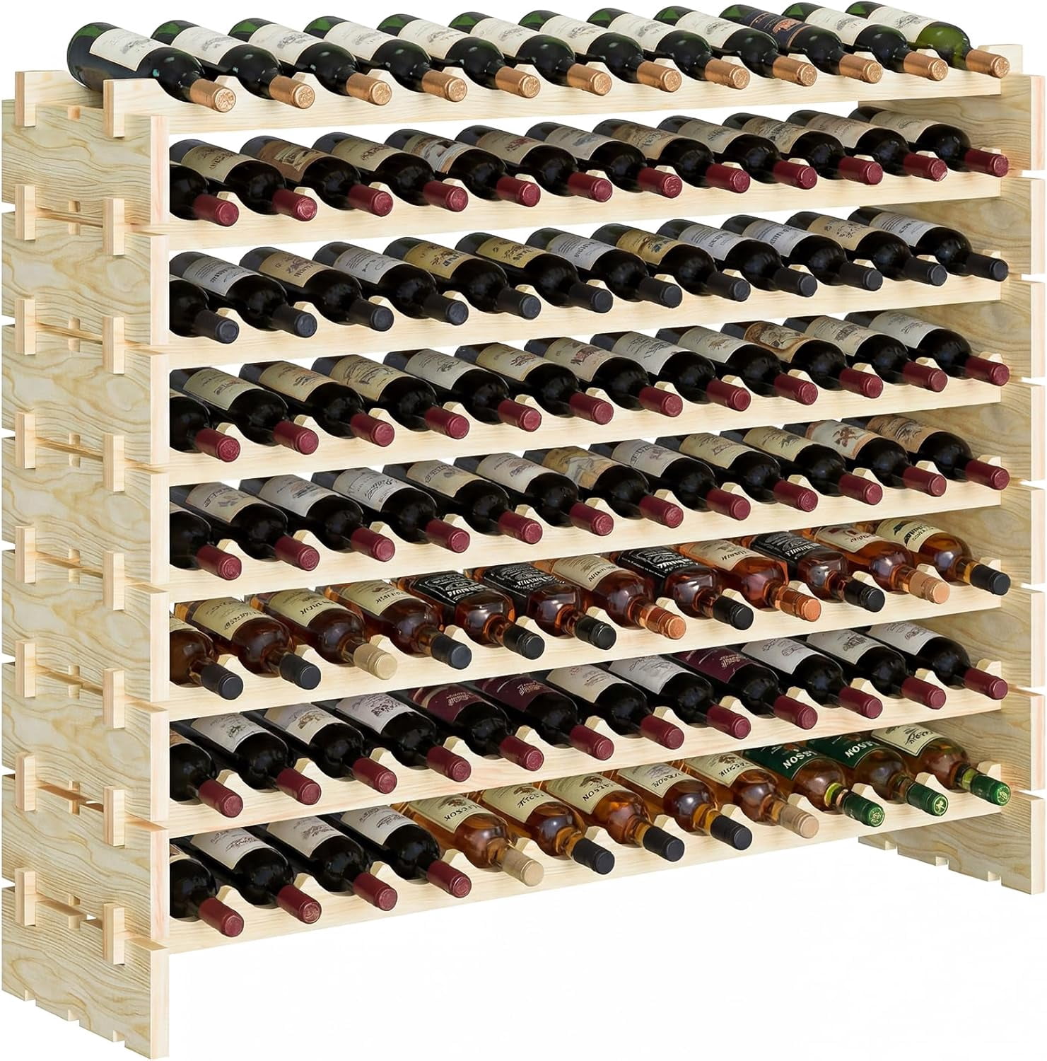 96 Bottles Wine Rack, 8-Tier Wooden Stackable Wine Cellar Racks, Wine ...