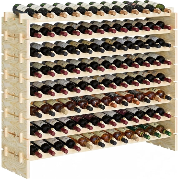 96 Bottles Wine Rack, 8-Tier Wooden Stackable Wine Cellar Racks, Wine ...