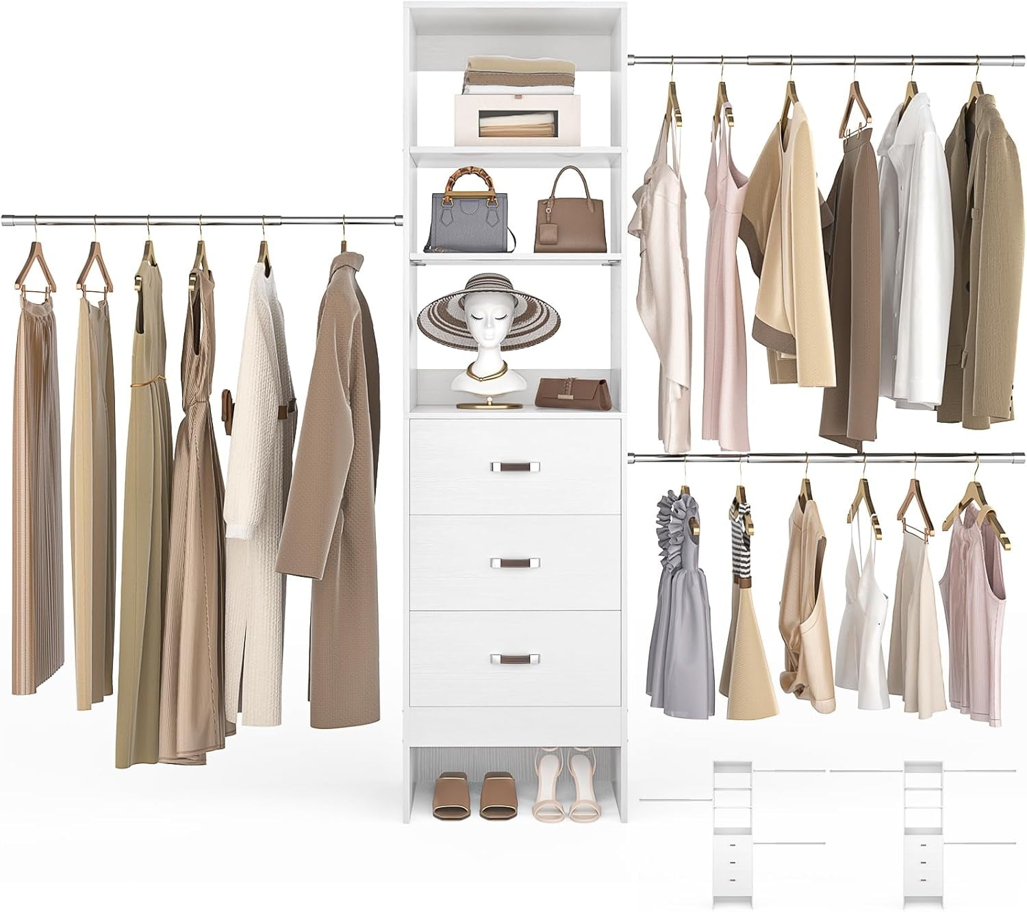 96'' Closet Organizer System with 3 Hanging Rods (Without 3 Storage ...