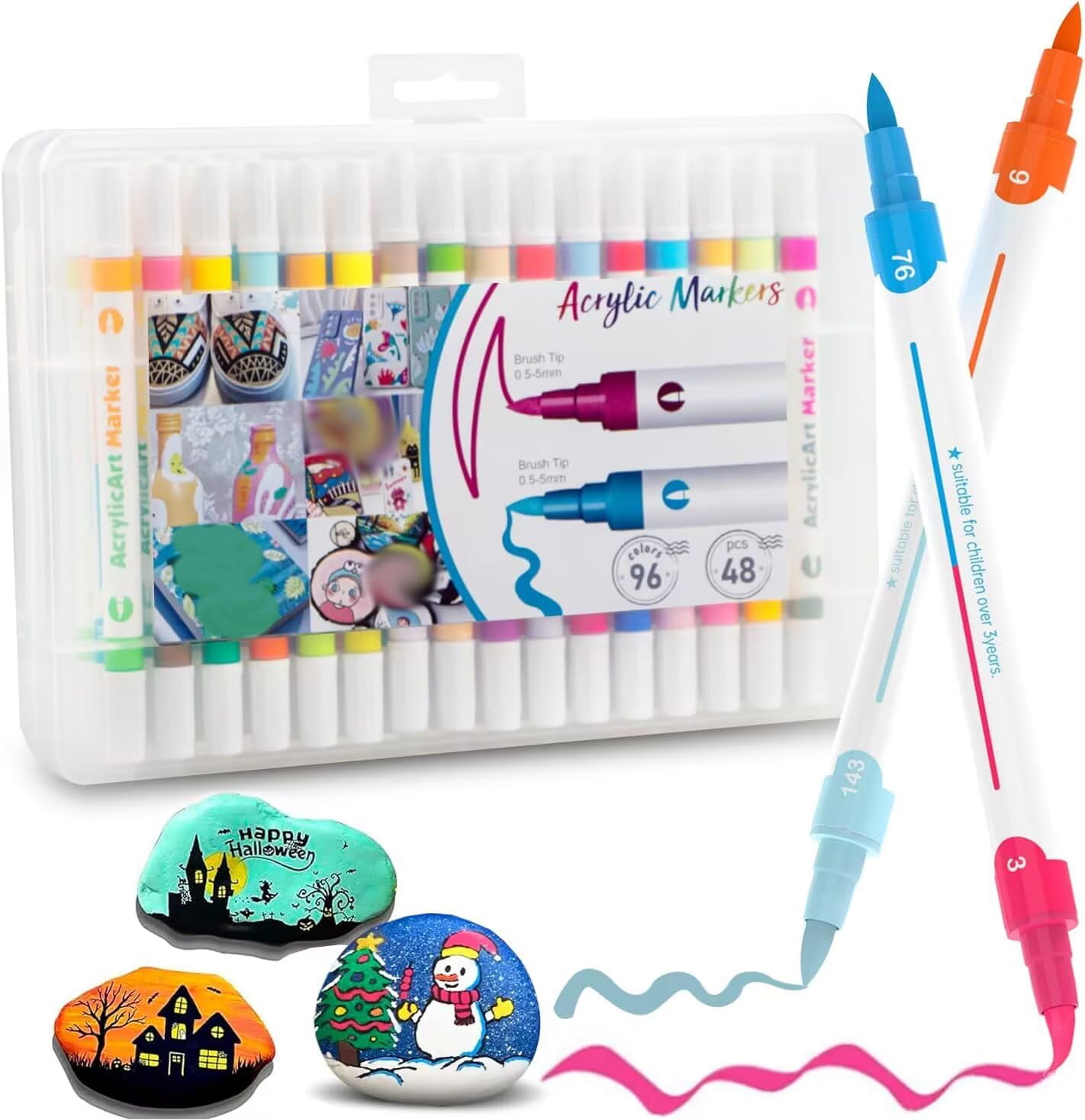 96 Colors Acrylic Marker Pens - 48pcs Color Codes Dual Tips Dual Color ...