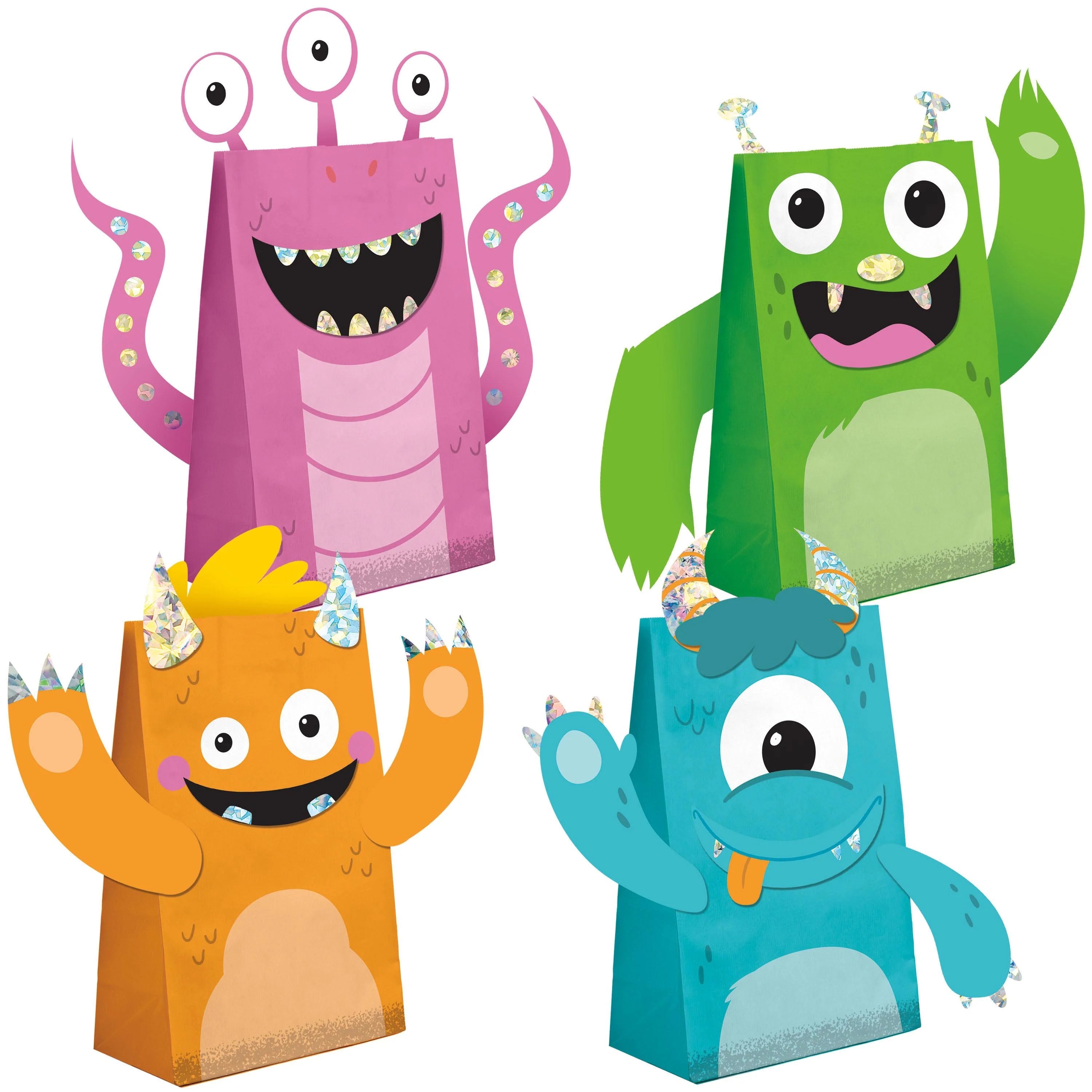 96 Count Bulk Pack Monsters Paper Treat Bags with Attachments - Walmart.com