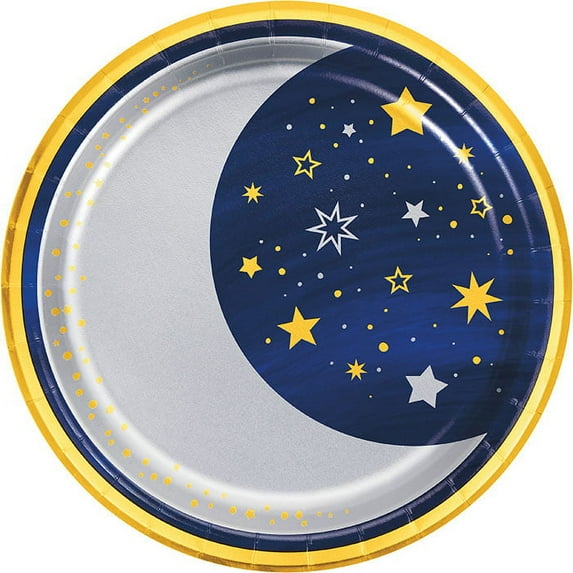 96 Count Bulk Pack Starry Night Moon Dinner Plates - Walmart.com