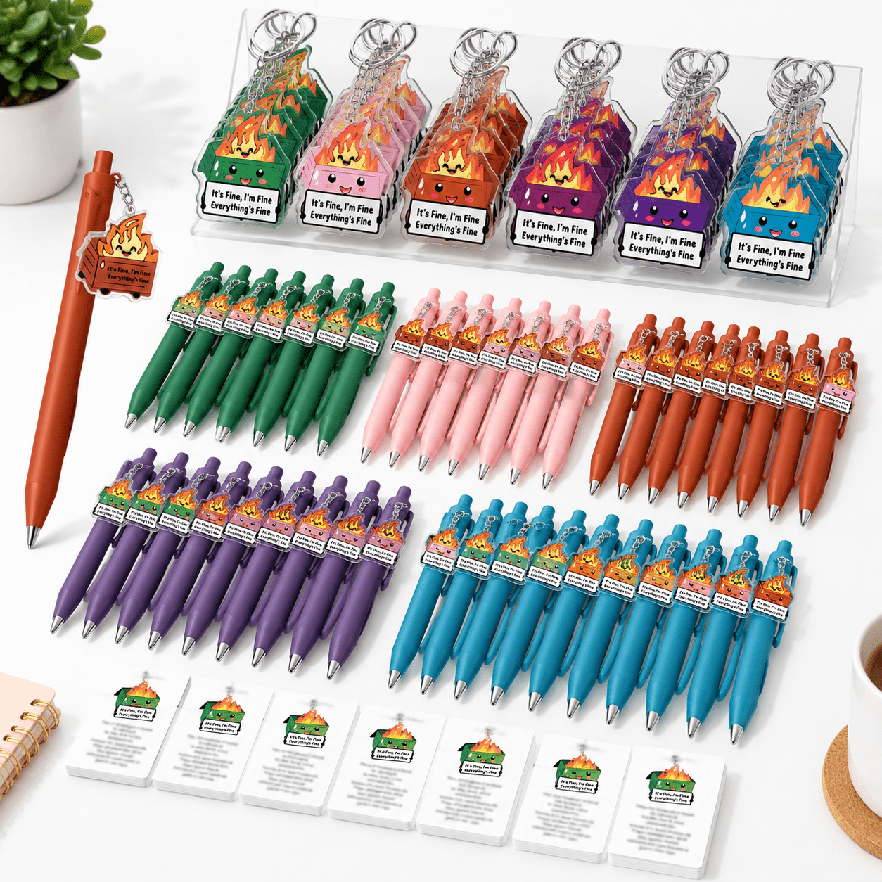 96 Count Dumpster Fire Themed Ballpoint Pen Keychain Bookmark Gift Set ...