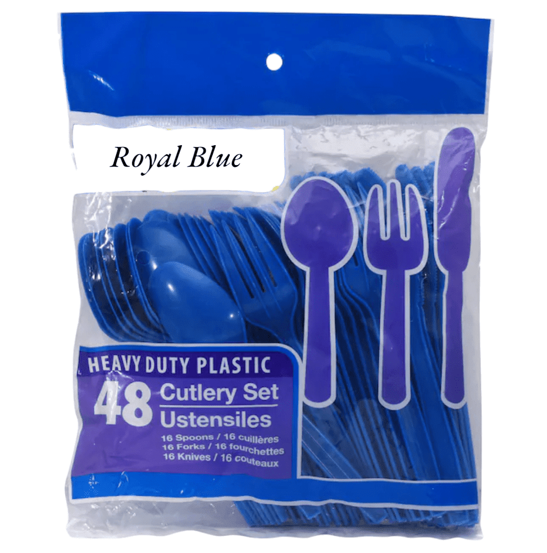 96 Count Royal Blue Plastic Utensils - Disposable Cutlery for Easy and ...
