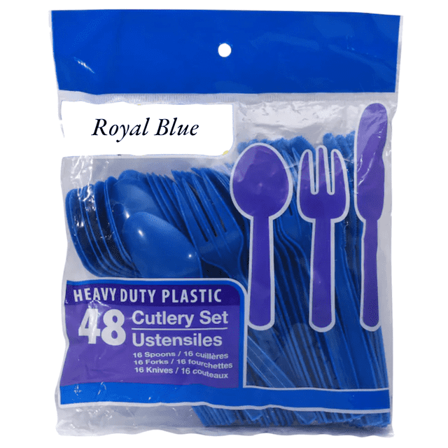 96 Count Royal Blue Plastic Utensils - Disposable Cutlery for Easy and ...