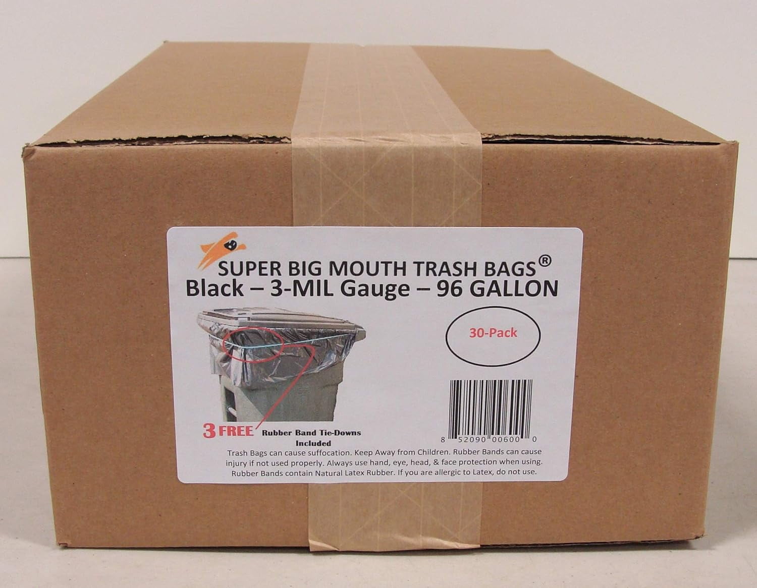 96 Gallon Super Big Mouth Trash Bags 30-Pack Plus 3 Free Rubber Tie ...