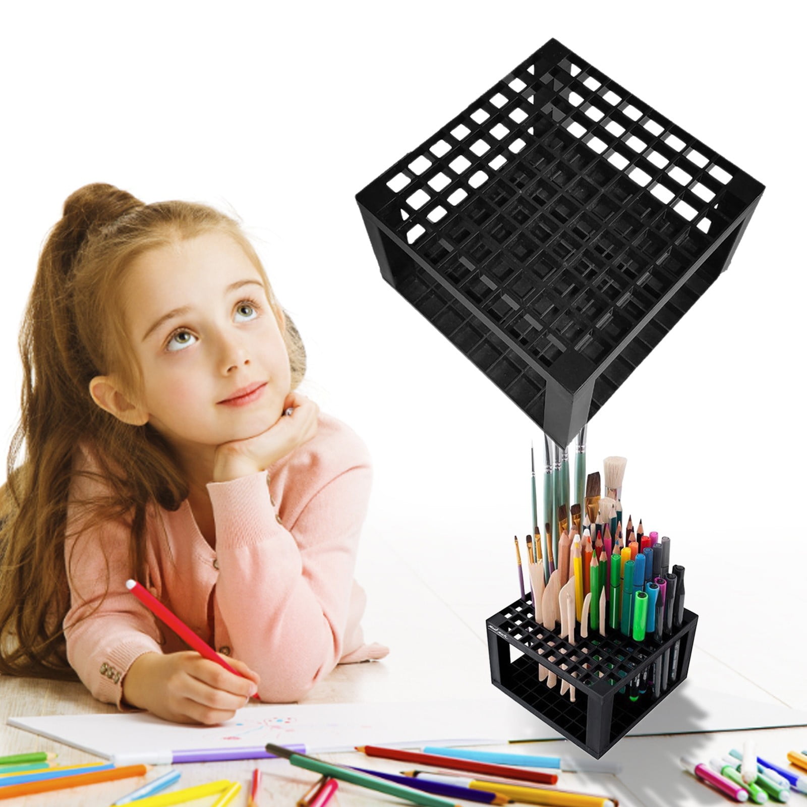 96 Hole Plastic Pencil & Brush Holder, Plastic Desk Stand Organizer ...