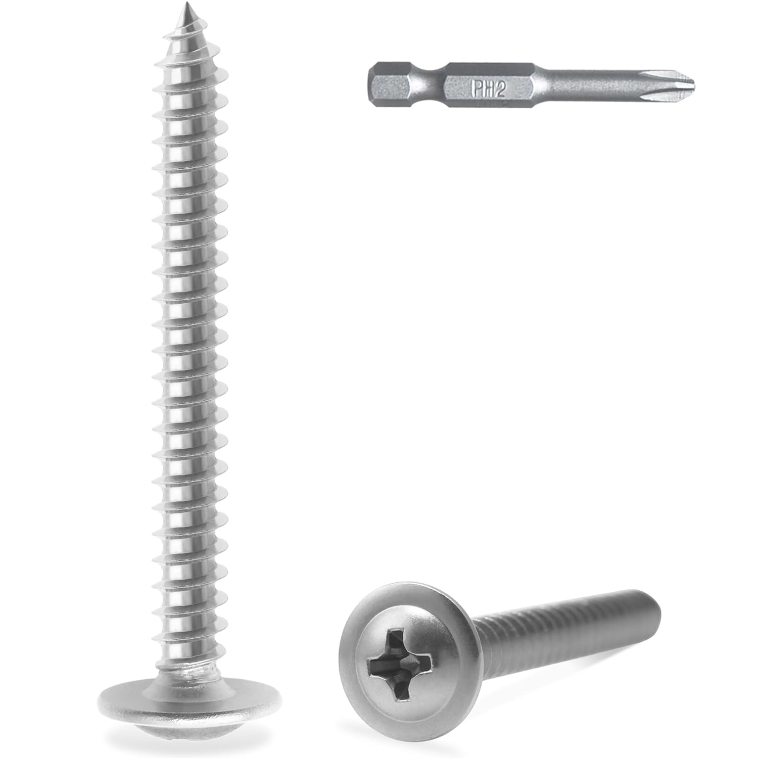 100pcs #8 x 1-1/2" 410 Stainless Steel Modified Truss Head Wood Screws, Phillips Drive Self ...