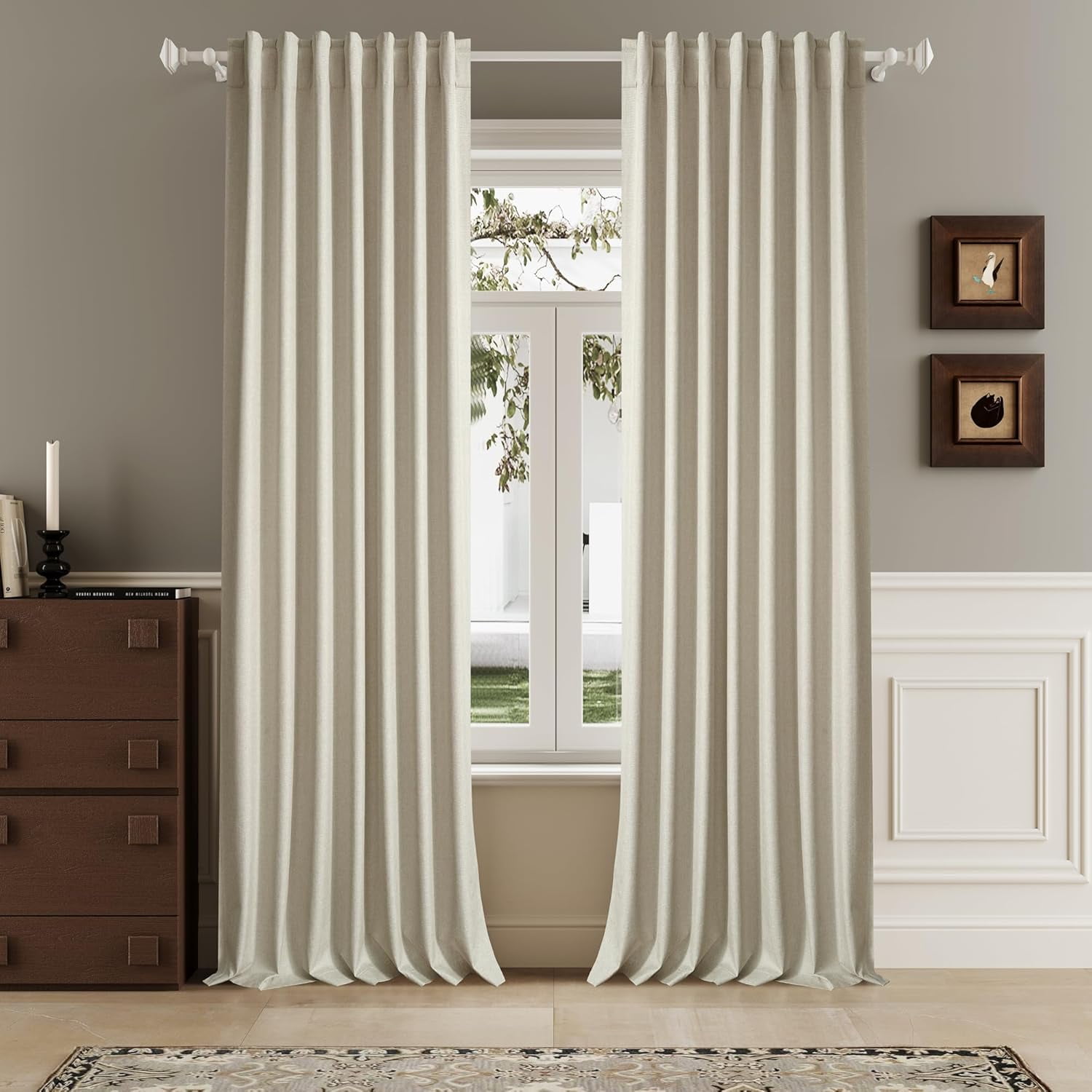 96 Inch Curtains 2 Panel Set Farmhouse Blackout Heat Reducing Sun Block ...