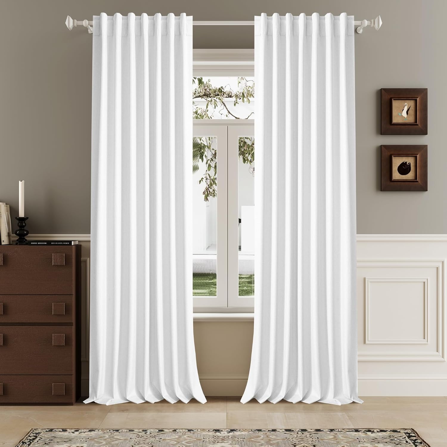 96 Inch Curtains 2 Panel Set Farmhouse Blackout Heat Reducing Sun Block ...