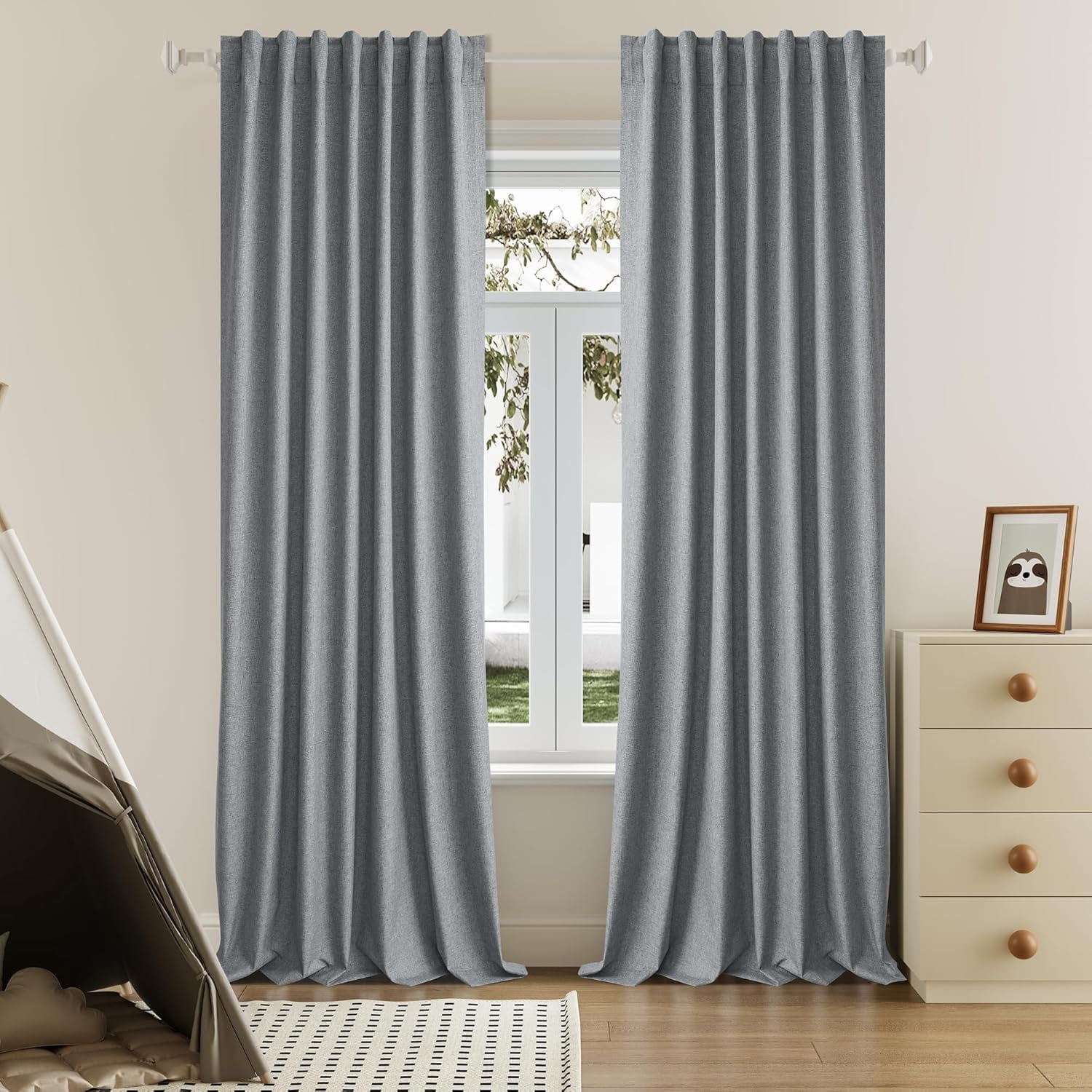 96 Inch Curtains 2 Panel Set Farmhouse Blackout Heat Reducing Sun Block ...