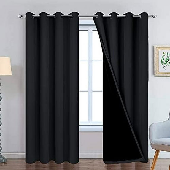 96 Inch Length 100% Blackout Curtains for Bedroom, 2 Thick Layers ...