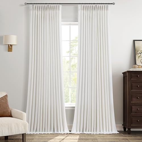 96 Inch Long Pinch Pleated Linen Curtains 2 Panels for Living Room ...