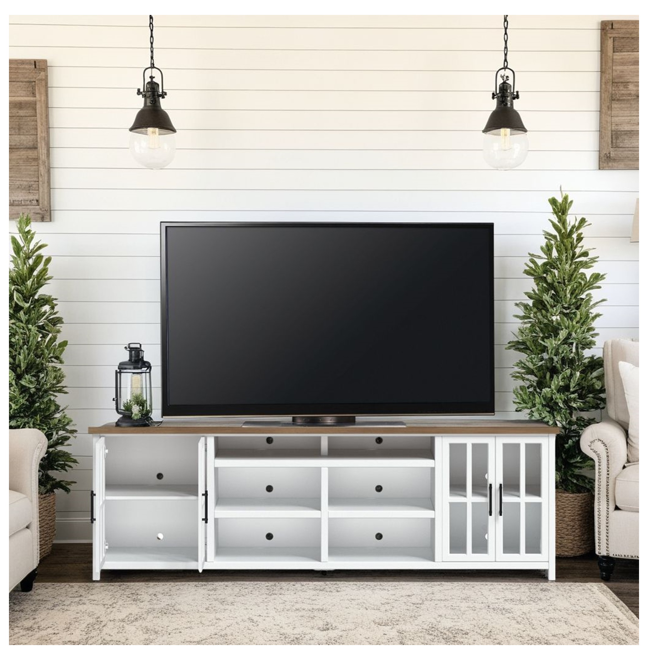 96 Inch TV Stand Console for TVs up to 100", Jasmine Whitewash ...