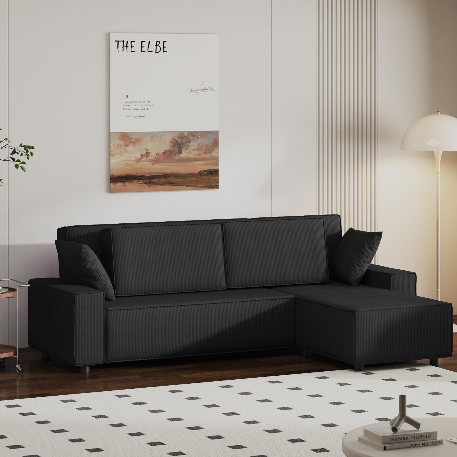 96" L-Shaped Boneless Couch, Modular Sectional Sofa with Side Chaise ...