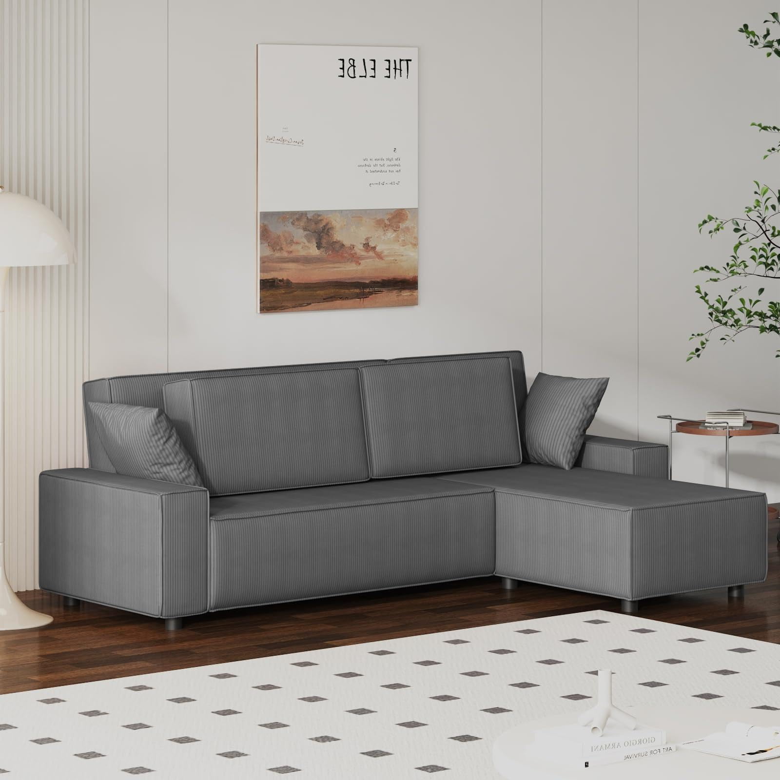 96" L-Shaped Boneless Couch, Modular Sectional Sofa with Side Chaise ...