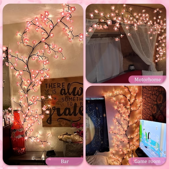 96 LED Cherry Blossom Branch Vine Light, Wall Hanging Decoration Light ...