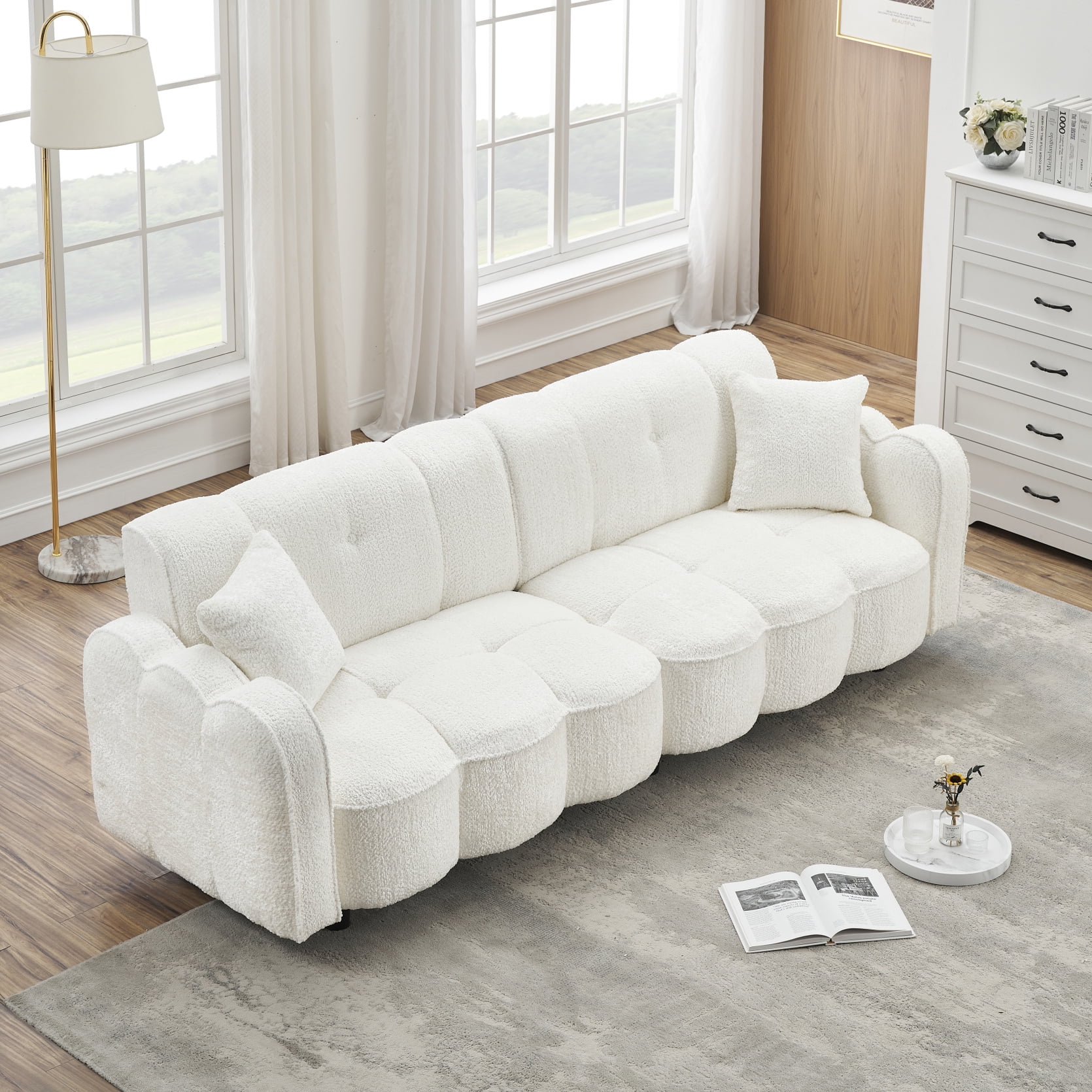 96" Large Sofa Couch, Modern 3-Seater Upholstered Accent Sofa with 2 ...