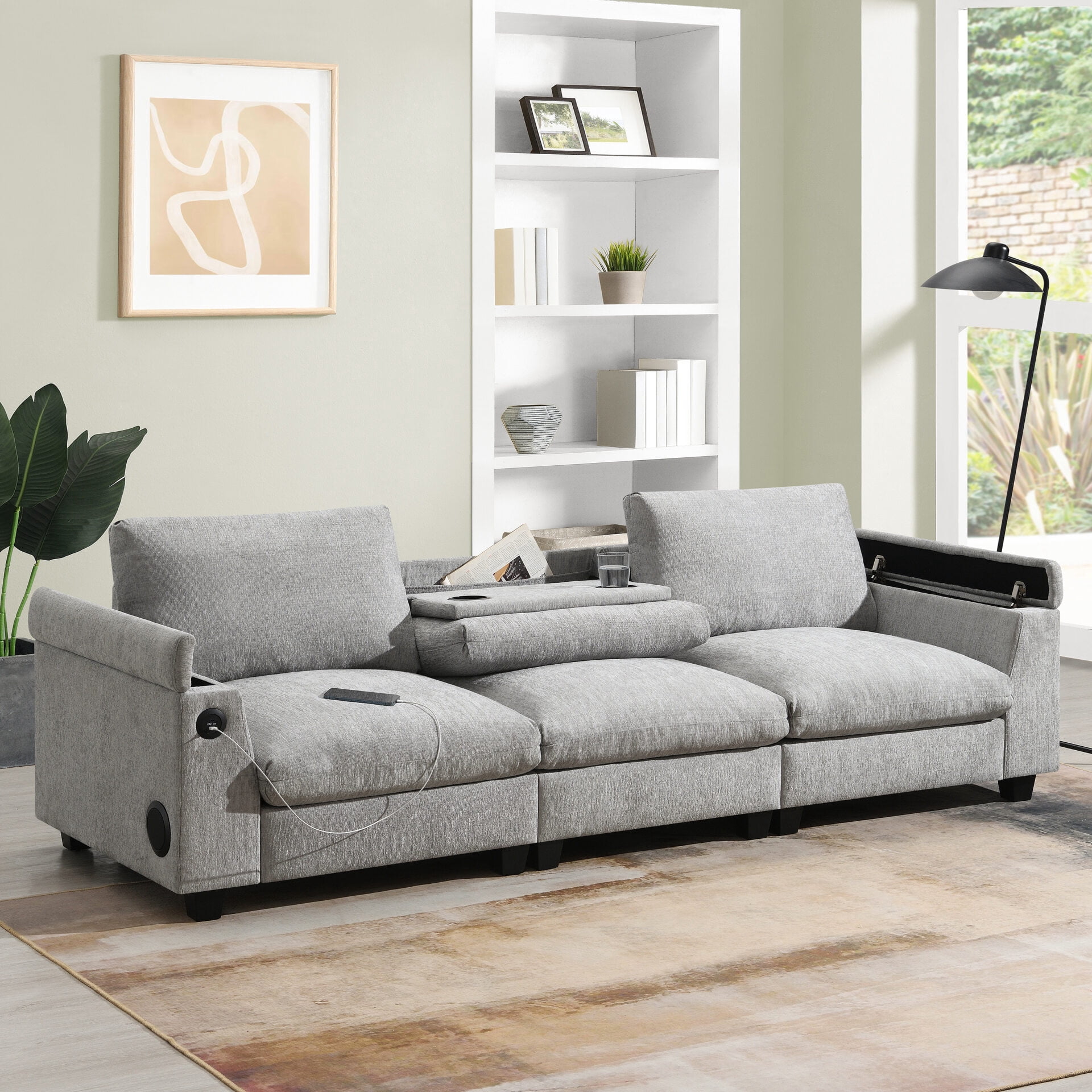 96" Modular Sectional Sofa with Bluetooth Speaker, USB Charger & Cup ...