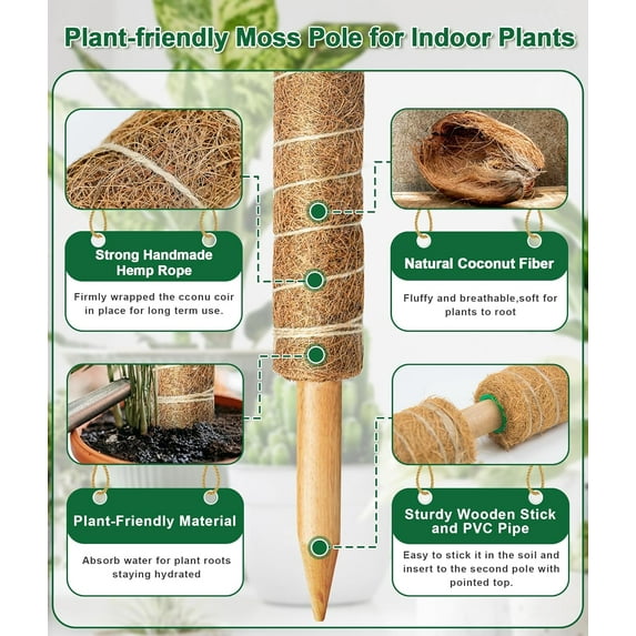 96'' Moss Pole for Plants Indoor, 6 Pack 16” Monstera Plant Support ...