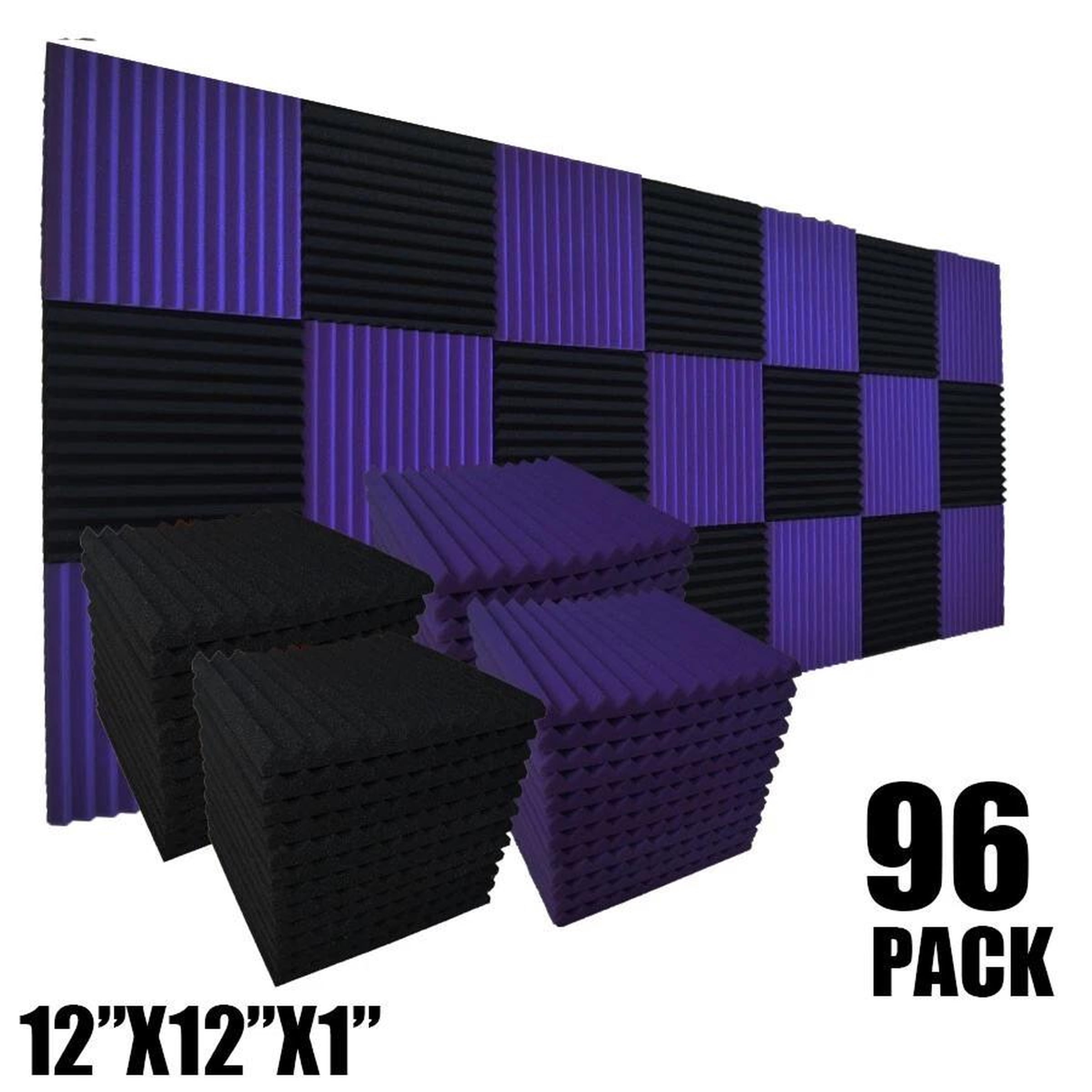 96 PACK 12"X12"X1" Acoustic Foam Panel Wedge Studio Wall Tiles Black ...