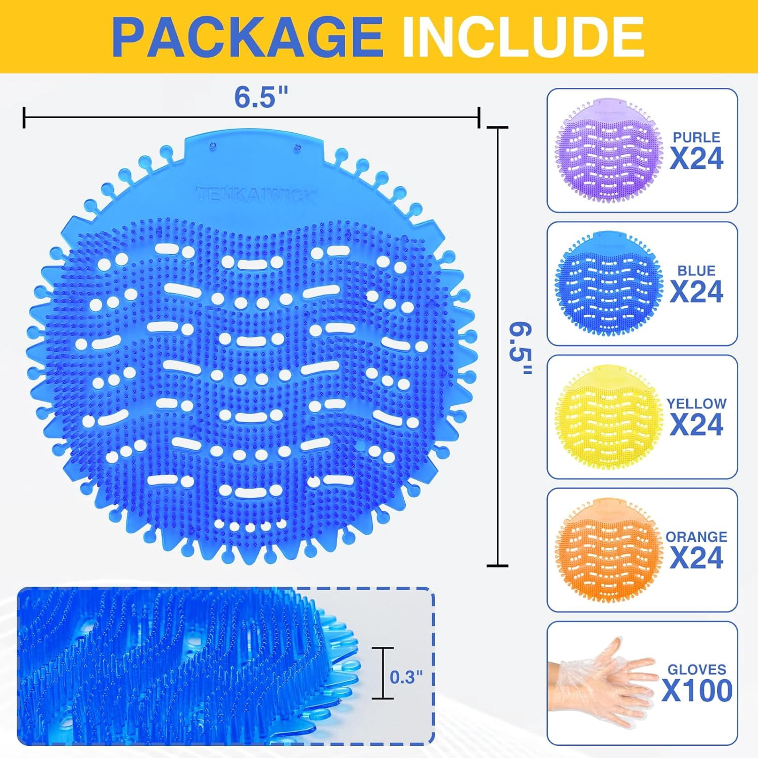 96 PACK Urinal Deodorizer Screen with 100 Gloves - 3D Wave Anti-Splash ...