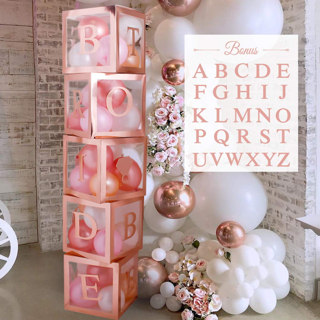 96 PC Bridal Shower Decorations Balloon Boxes Rose Gold - Transparent ...