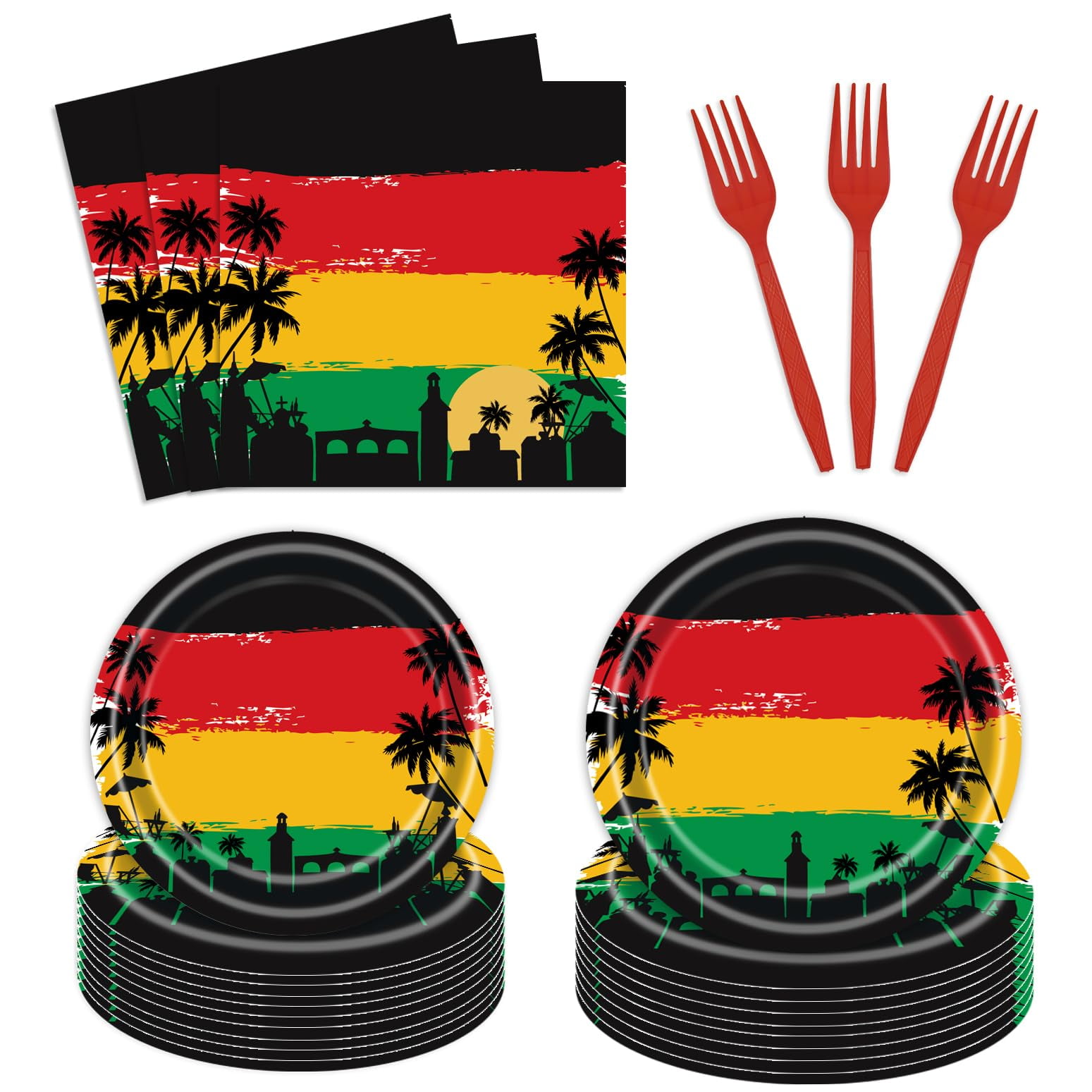 96 PCS Reggae Birthday Tableware Set BSL1 Disposable Jamaican Rastafari ...