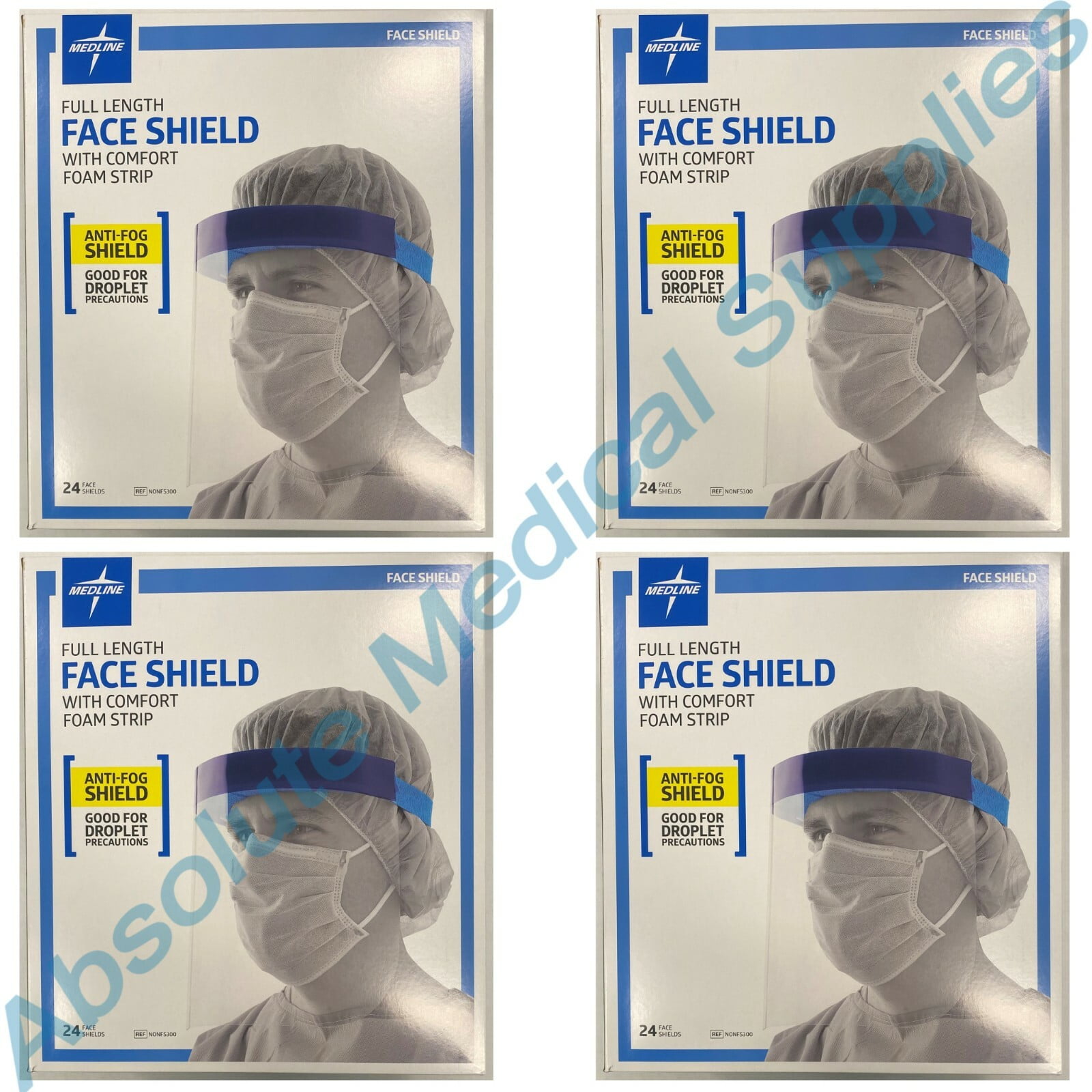 *96-Pack* Medline Full Length Face Shield With Comfort Foam Strip ...
