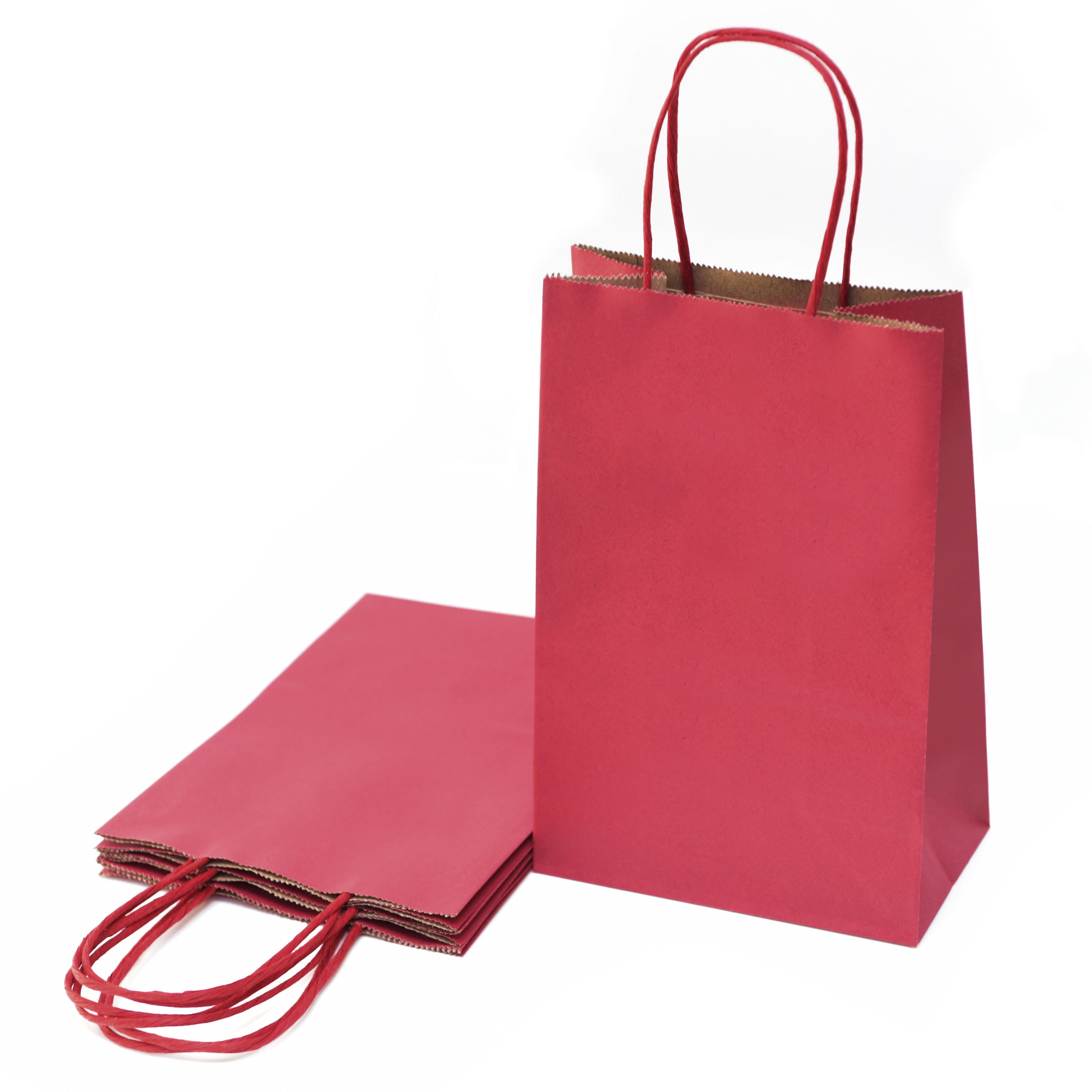 96 Pack Red Kraft Paper Gift Bags (8.5x5.5x3.25 In) with Handles for Holidays & Parties ...