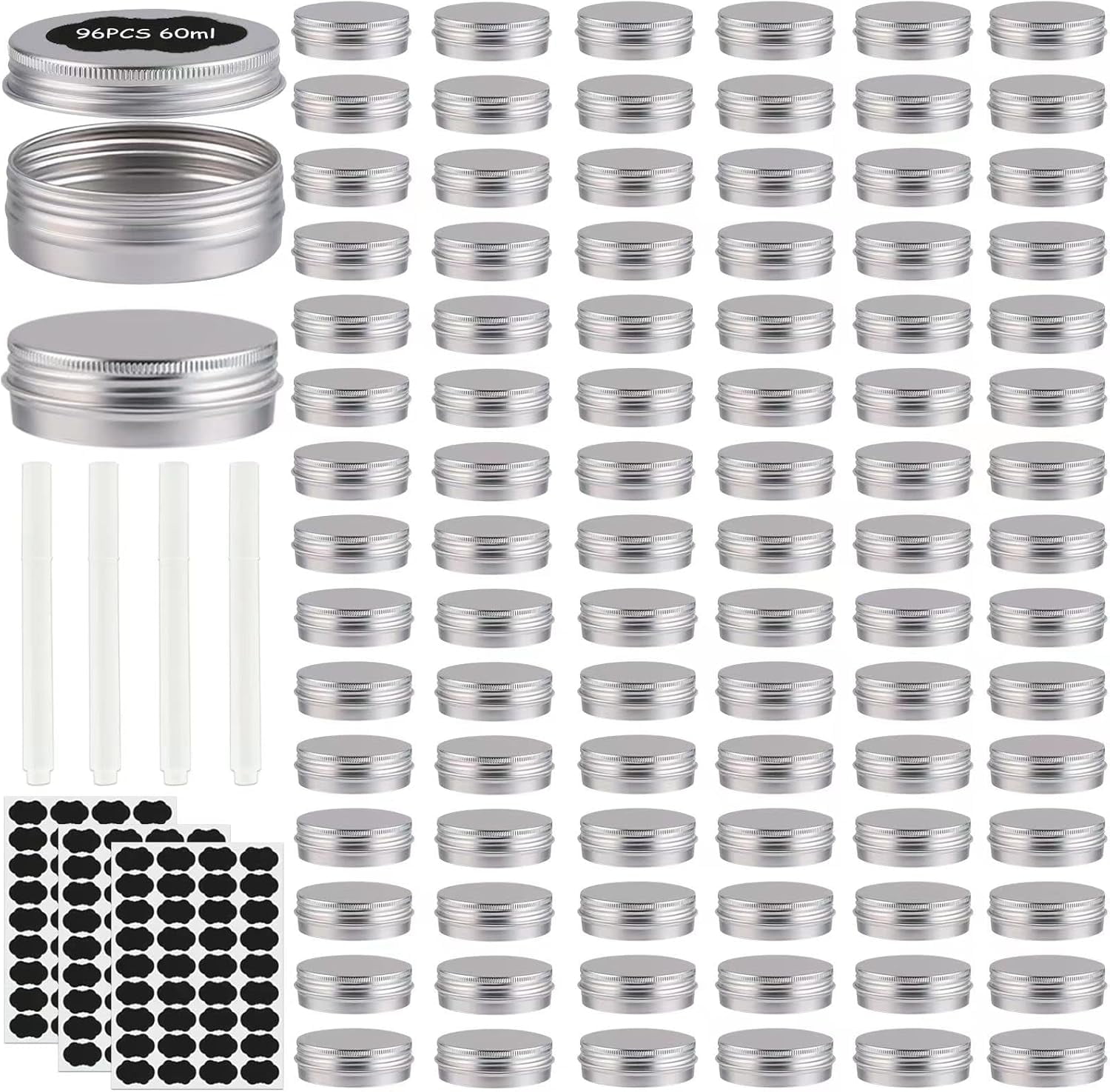 96 Pack Round Cans with Screw Lid 2 Oz Aluminum Metal Tins DIY Food ...