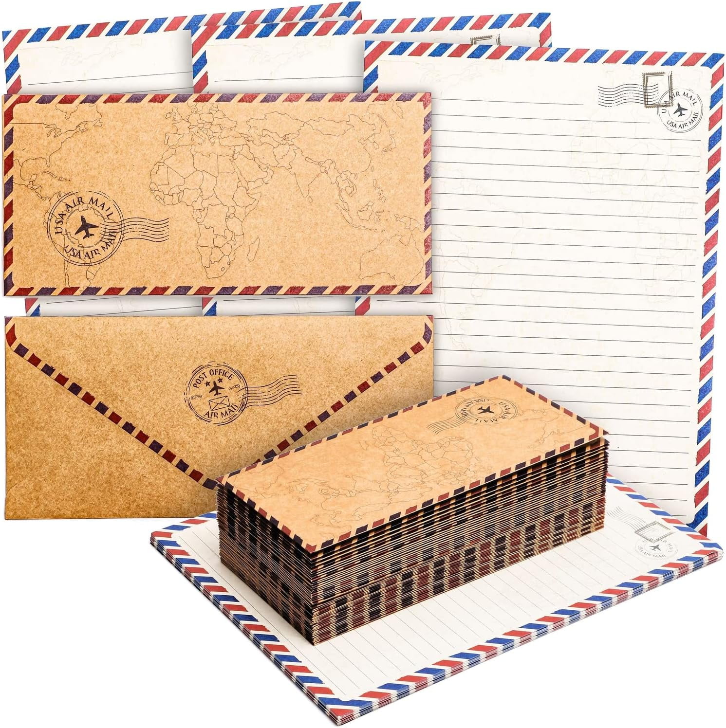 96 Pack Vintage-Style Airmail Stationery Set (48 Lined Paper Sheets ...