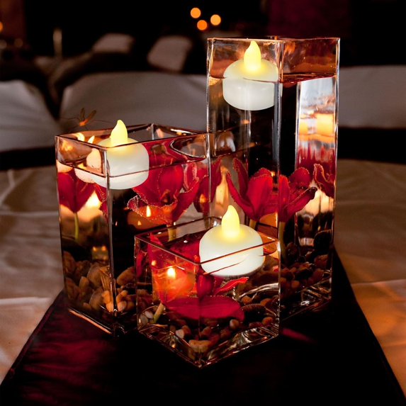 96 Pack Waterproof LED Floating Tea Lights, Flameless Flickering ...