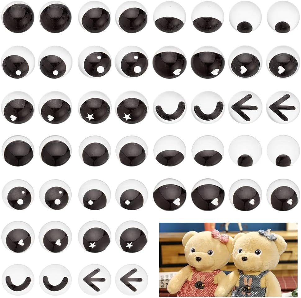 96 Pcs 24 Styles Glass Craft Eyes 0.7 inch Half Round Glass Puppet Eyes ...
