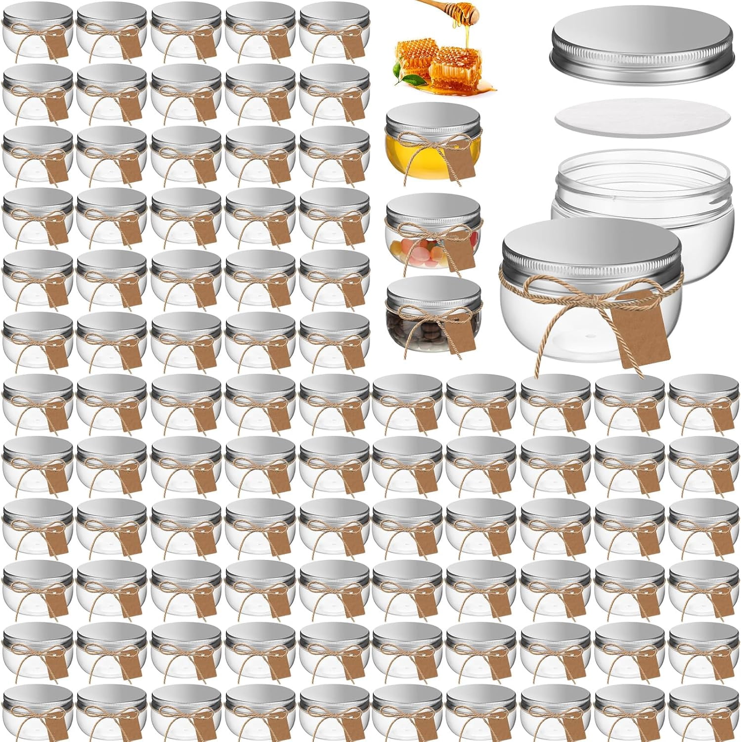 96 Pcs 3 oz Mini Wide Mouth Plastic Jars with Lids Small Canning Yogurt ...