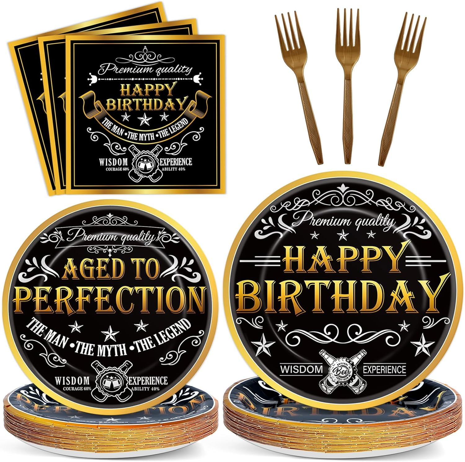 PHYSUN-96 Pcs Aged to Perfection Party Plates Napkins Tableware Set ...