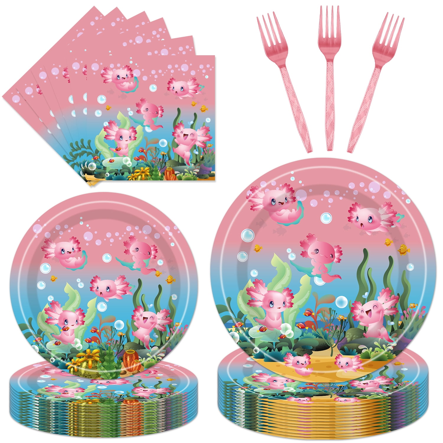 96 Pcs Axolotl Birthday Party Supplies Pink Reptile Animals Axolotl ...
