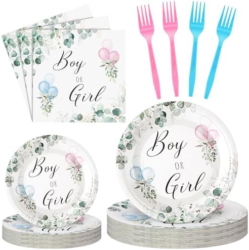 96 Pcs Balloon Gender Reveal Plates Napkins Gender Reveal Baby Shower ...