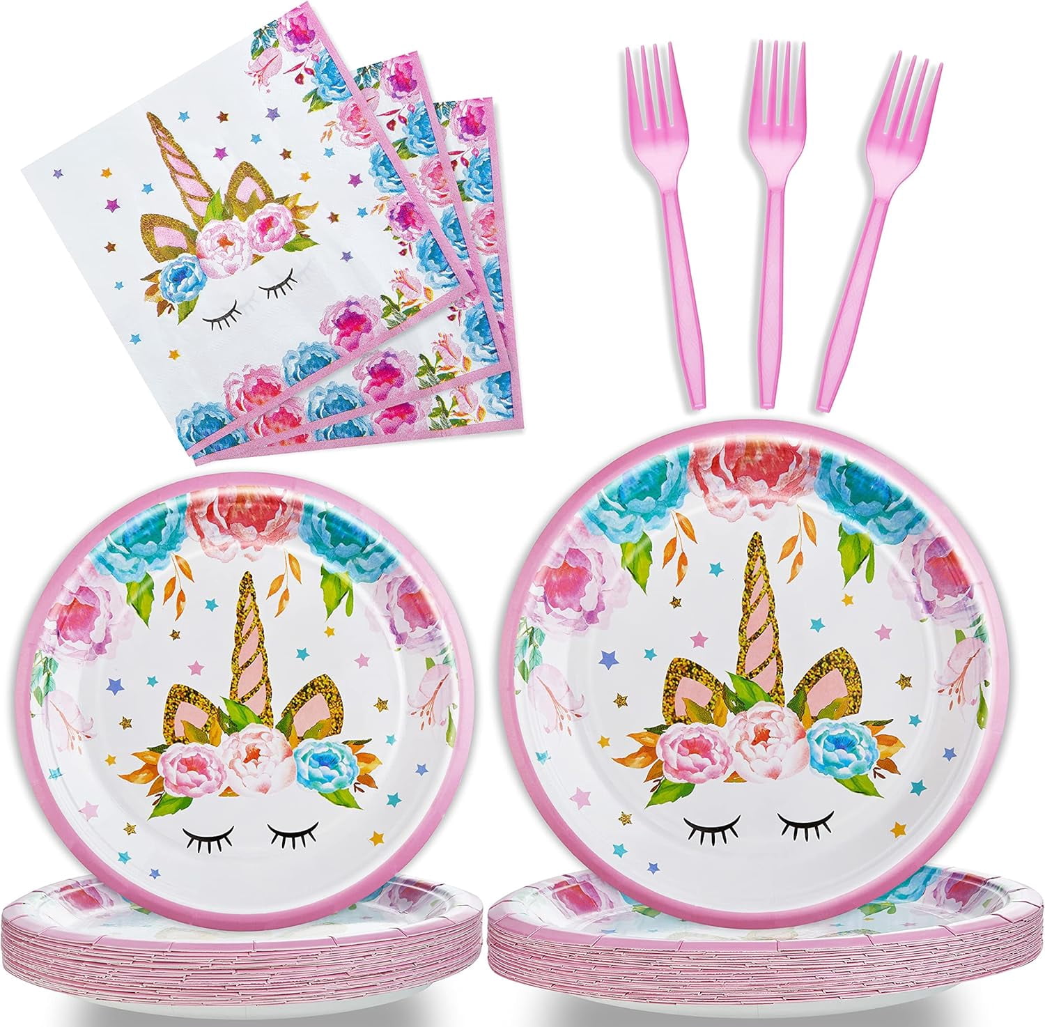 96 Pcs Birthday Party Plates Napkins Forks Supplies Tableware Set ...