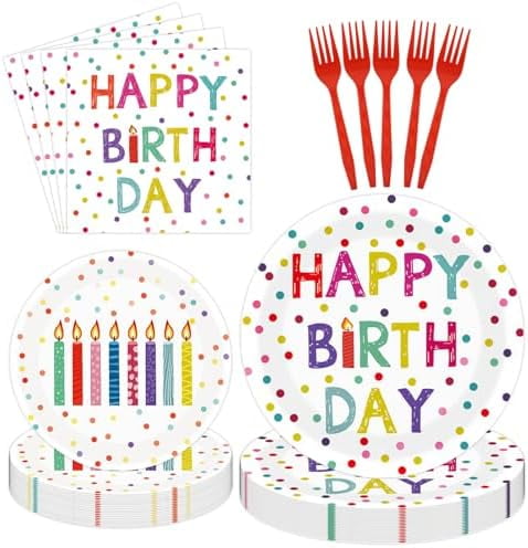 96 Pcs Birthday Plates and Napkins Party Supplies, Happy Birthday Paper ...